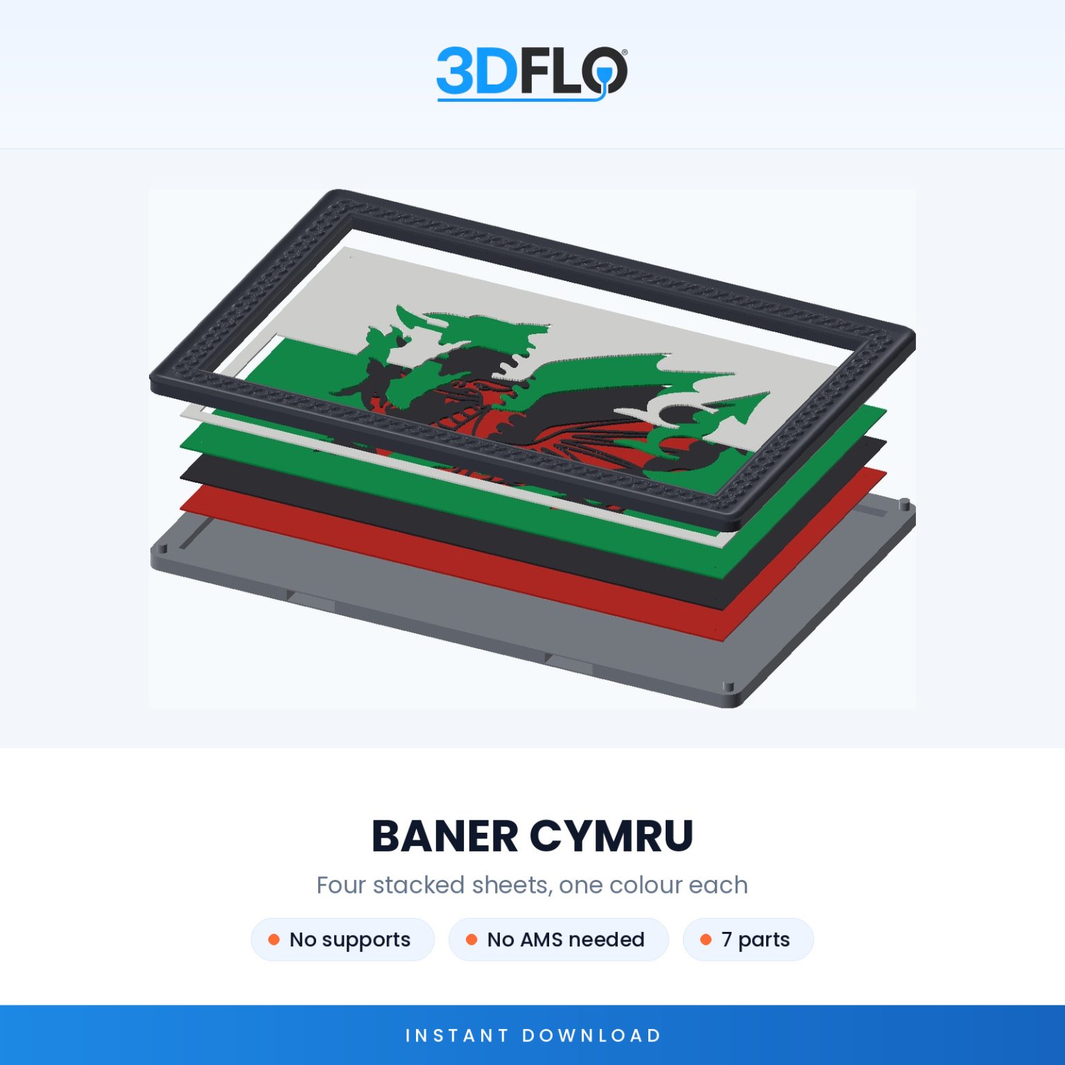 BANER CYMRU Welsh Flag Layered Art — STL Files (Digital Download) – 3DFLO